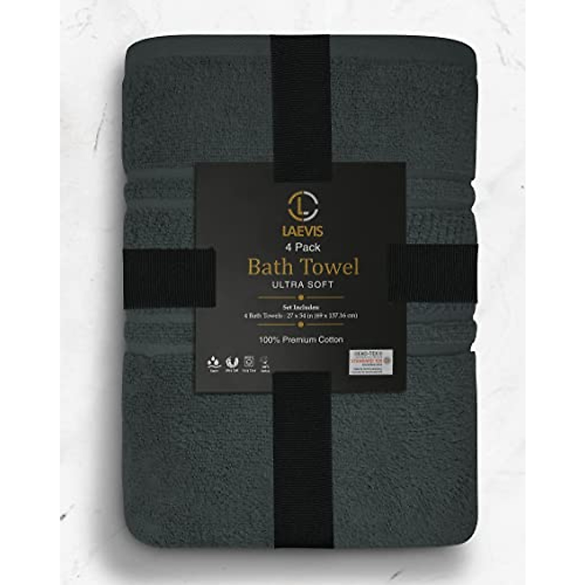 Laevis 100% Cotton Luxury Bath Towels - Towels for Bathroom - 600 GSM Pack of 4 (27" x 54") Ultra Soft and Fluffy Bath Towel - Highly Absorbent Bath Towel - Oeko Tex Certified (Grey)