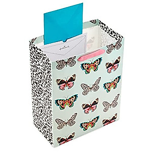 Hallmark 13" Large Gift Bag with Tissue Paper (Butterflies, Mint Green, Pink, Black) for Easter, Mother's Day, Bridal Showers, Baby Showers, Birthdays