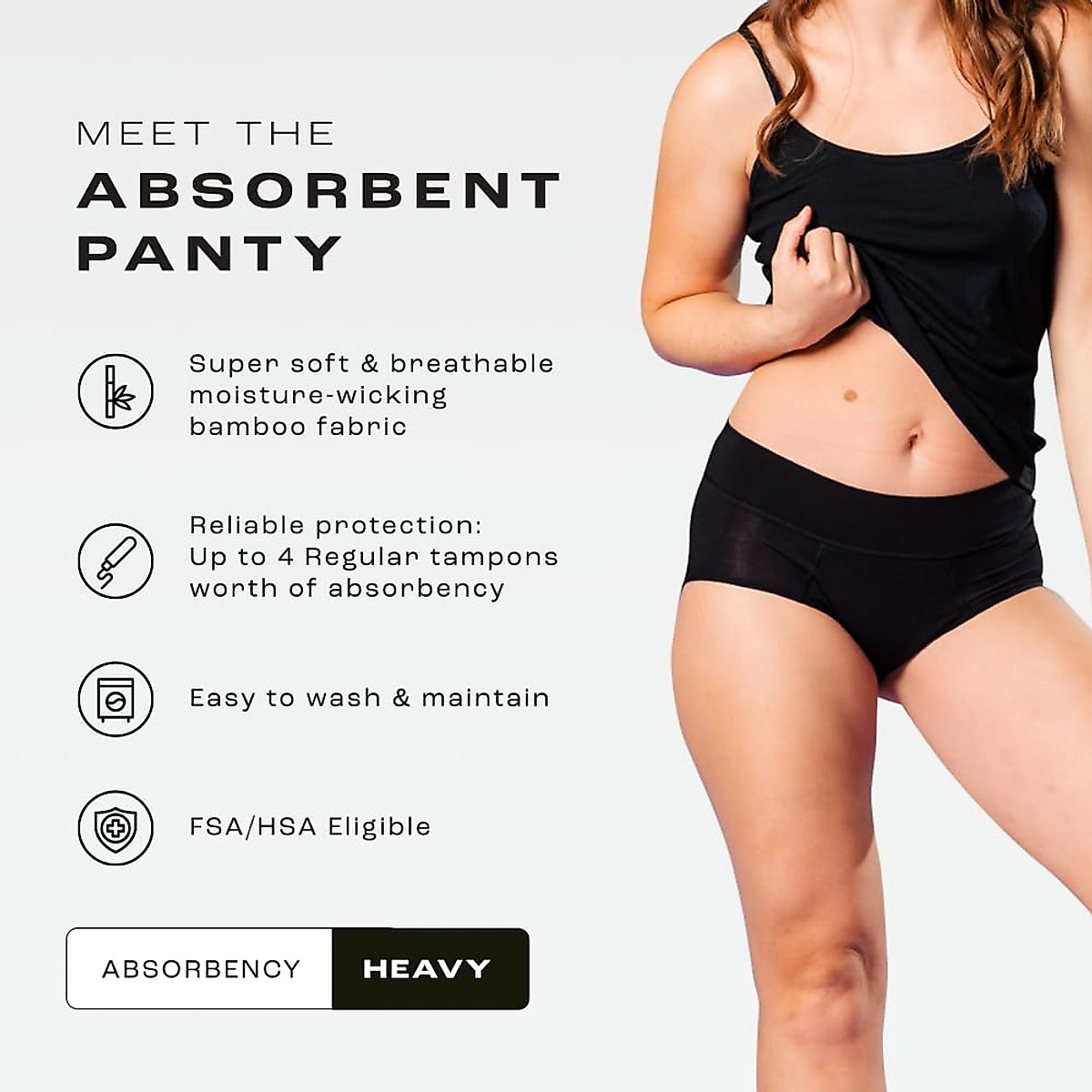 Bambody Absorbent Panties, Post-Partum, Period Underwear for Women and Teens - Leakproof, Soft, Comfortable, Breathable - Small, 1 Pack, Black