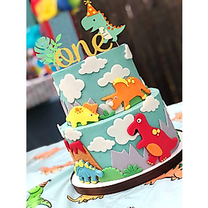 LaVenty Gold Dinosaur First Birthday Decoration Dinosaur One Cake Topper Dinosaur 1st Birthday Cake Topper for Boy Dinosaur Birthday Party Decoration