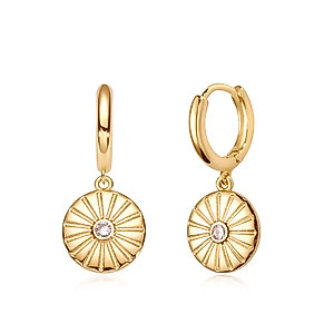 LOYATA Coin Drop Earrings Gold Dangle Huggie Hoop Disc Flower Diamond Cubic Zirconia 14K Gold Filled Dainty Small Simple Hypoallergenic Protection Jewelry Gift for Women