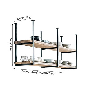 Floating Shelves，Rustic Ceiling Shelf Brackets 2 Layer，Wall-Mounted Decorative Rack for Bar Restaurant，Hanging，Easy to Install ( Size : 80*30*60cm )