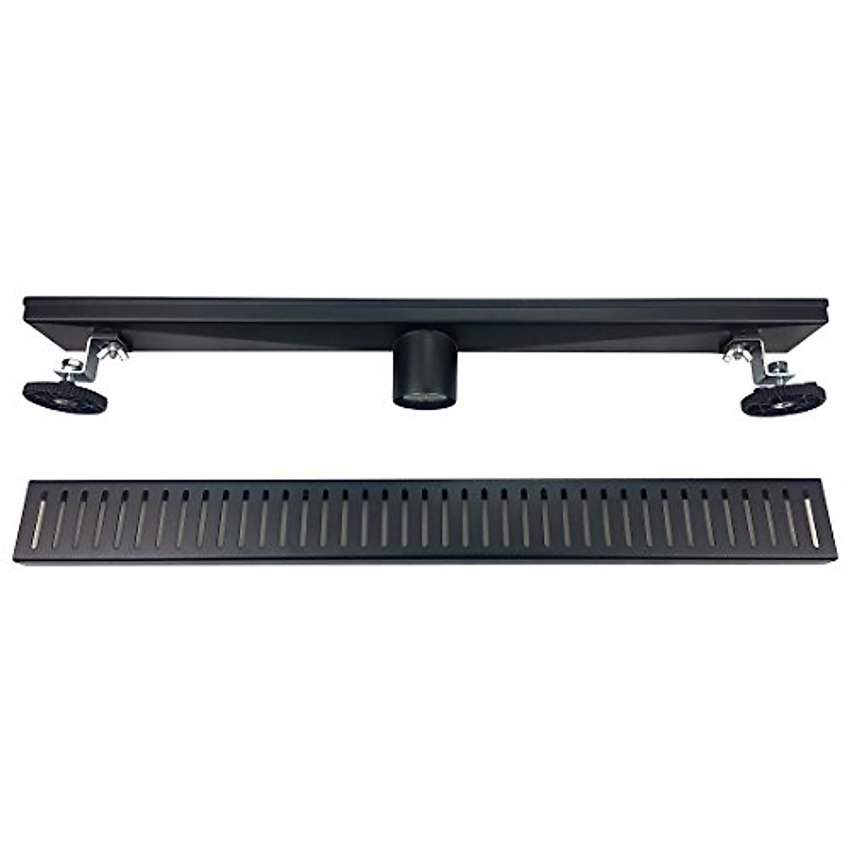 Neodrain Professional Black 24-Inch Linear Shower Drain Manufacturer with Removable Capsule Pattern Grate, 304 Stainless Steel Rectangle Shower Floor Drain- Adjustable Leveling Feet,Hair Strainer