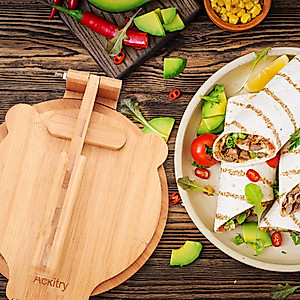 Ackitry Rotating Tortilla Press 10 Inch, Sturdy Bamboo Tortilla Maker with 100 Pcs Parchment Paper for Making Mexican Tortillera, Chapati, Comales Para Tortilla, Pataconera