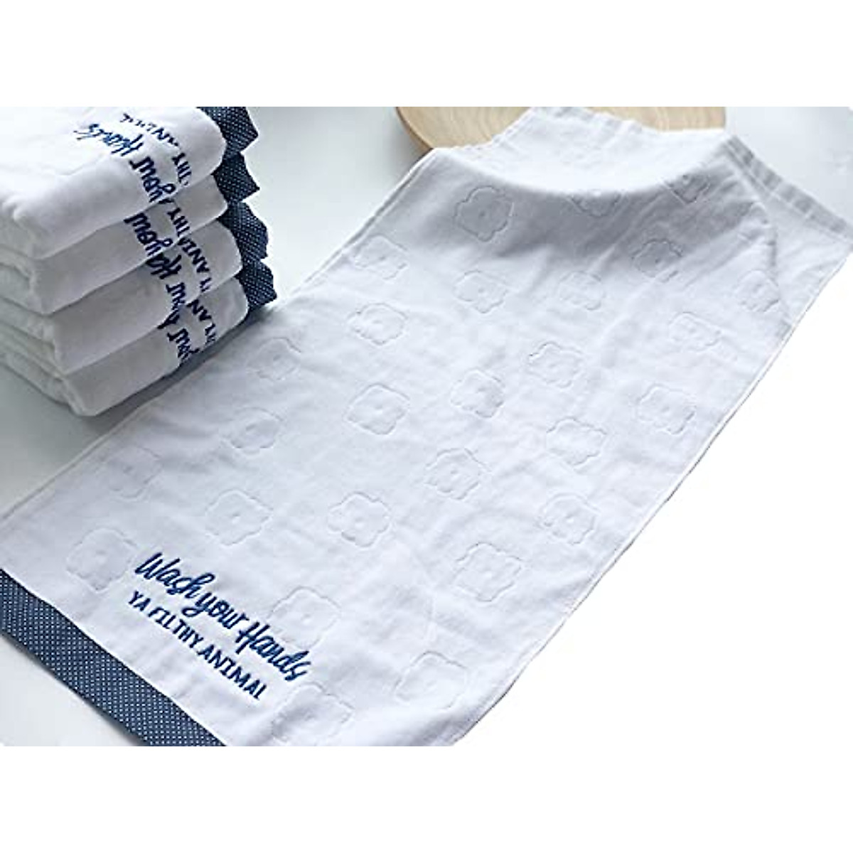 Luxury Hand Towels Set of 2 Super Soft 100Percent Cotton with Funny Decorative Embroidery Hand Towels for Bathroom or Powder Room Highly Absorbent Face Washcloth Towel 28.7 x13.7Inches White