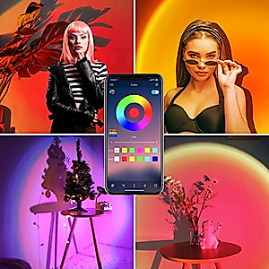 Maiqufa Sunset Lamp Projection APP & Remote Control, Sunset Light Projector 16 Colors Rainbow Night Light 180 Degree Rotation Sunset Projection for Room Deco Christmas Gift