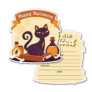 Deluxe Halloween or Costume Party Invitations, 25 Shape Fill-in Cards with Envelopes, Pumpkin, Ghost, Monster, Cute Trick or Treat, Box or Treat for Kids Birthday or Adult party - 4"X6" (JRM378)