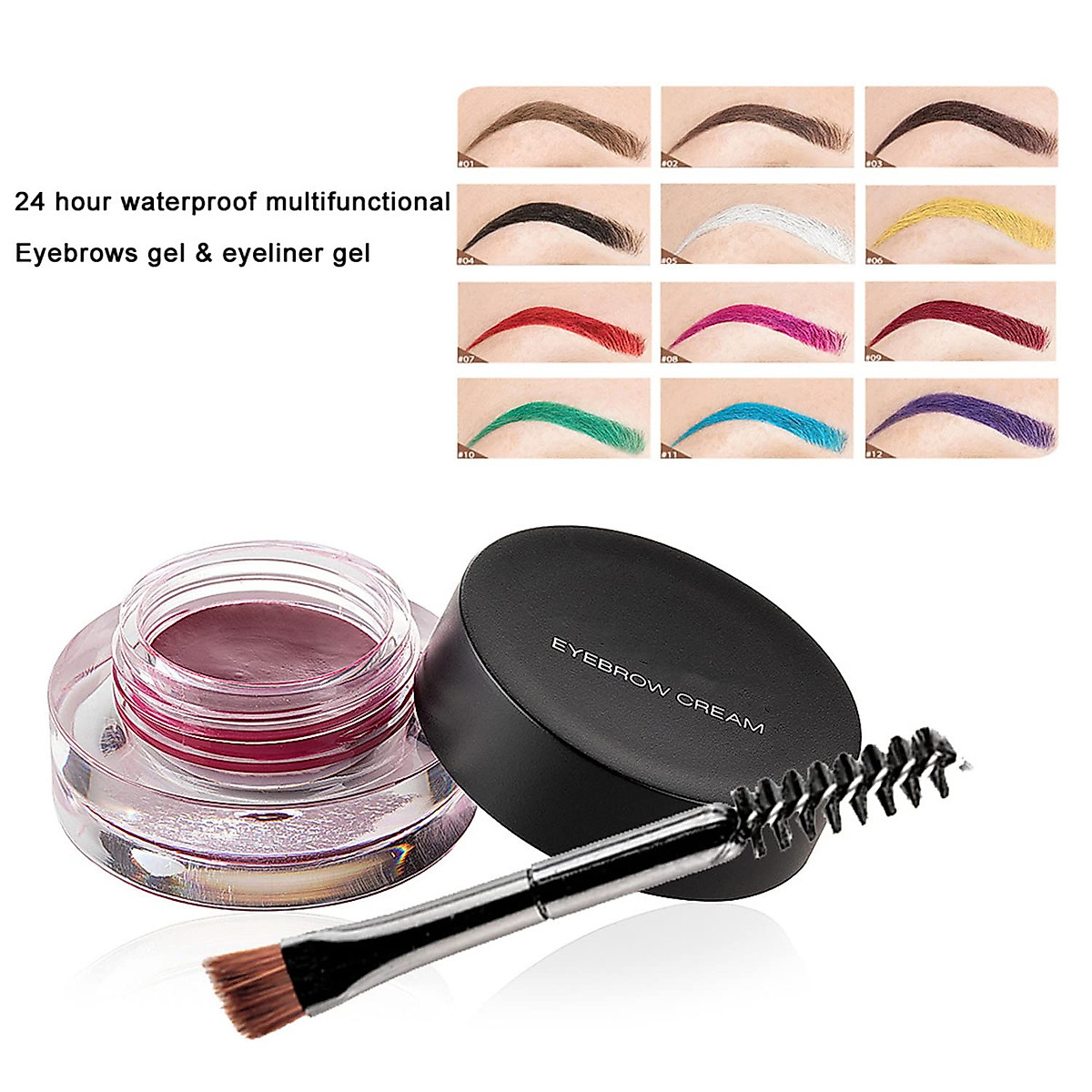 Melemando 12 Color Eyebrow Cream Colorful Smooth Eyebrow Pomade Gel Long Lasting Waterproof Eyeliner Gel Eye Brow Makeup Cosmetics with Eyebrow Brush (09 Wine)