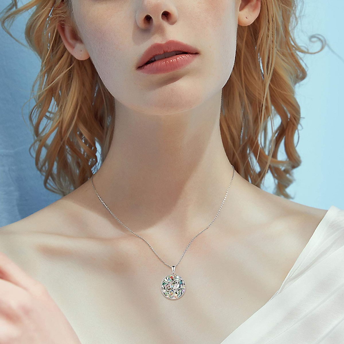 ONEFINITY Sterling Silver Tree of Life Owl Necklace Abalone Shell Pendant Necklace for Women Jewelry Mother's Day Jewelry Gifts for Mom