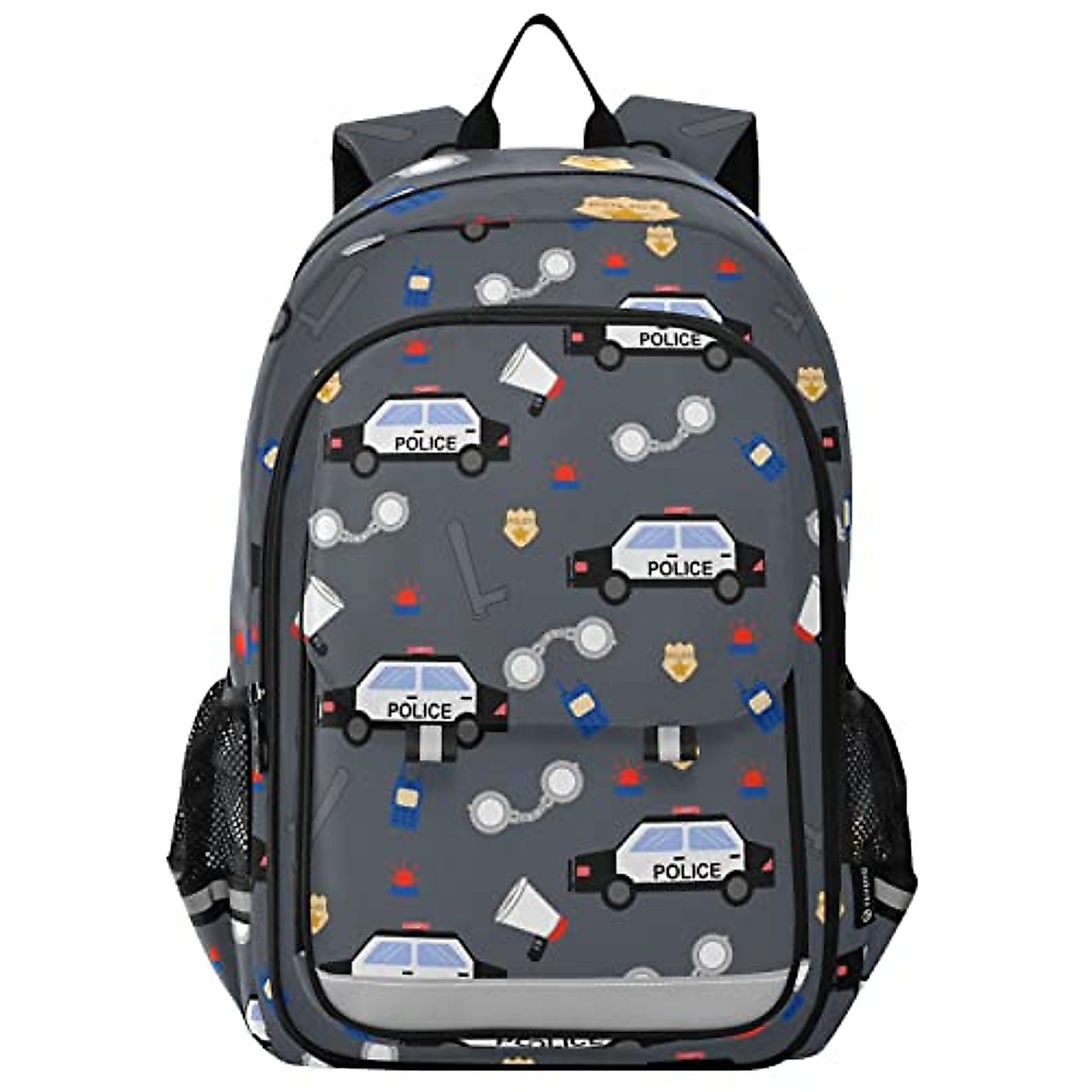 Glaphy Police Car Pattern Backpack School Bag Lightweight Laptop Backpack Student Travel Daypack with Reflective Stripes