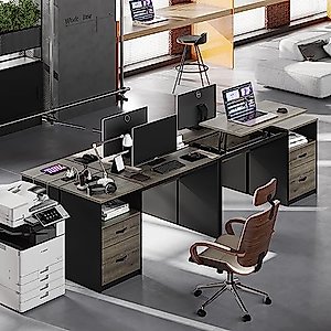 Bestier Lift Top Computer Desk with File Drawer, 60" Large Office Desk with Power Outlet USB Port Built in Writing Study Computer Table with Storage Workstation for Home Office Bedroom, Gray
