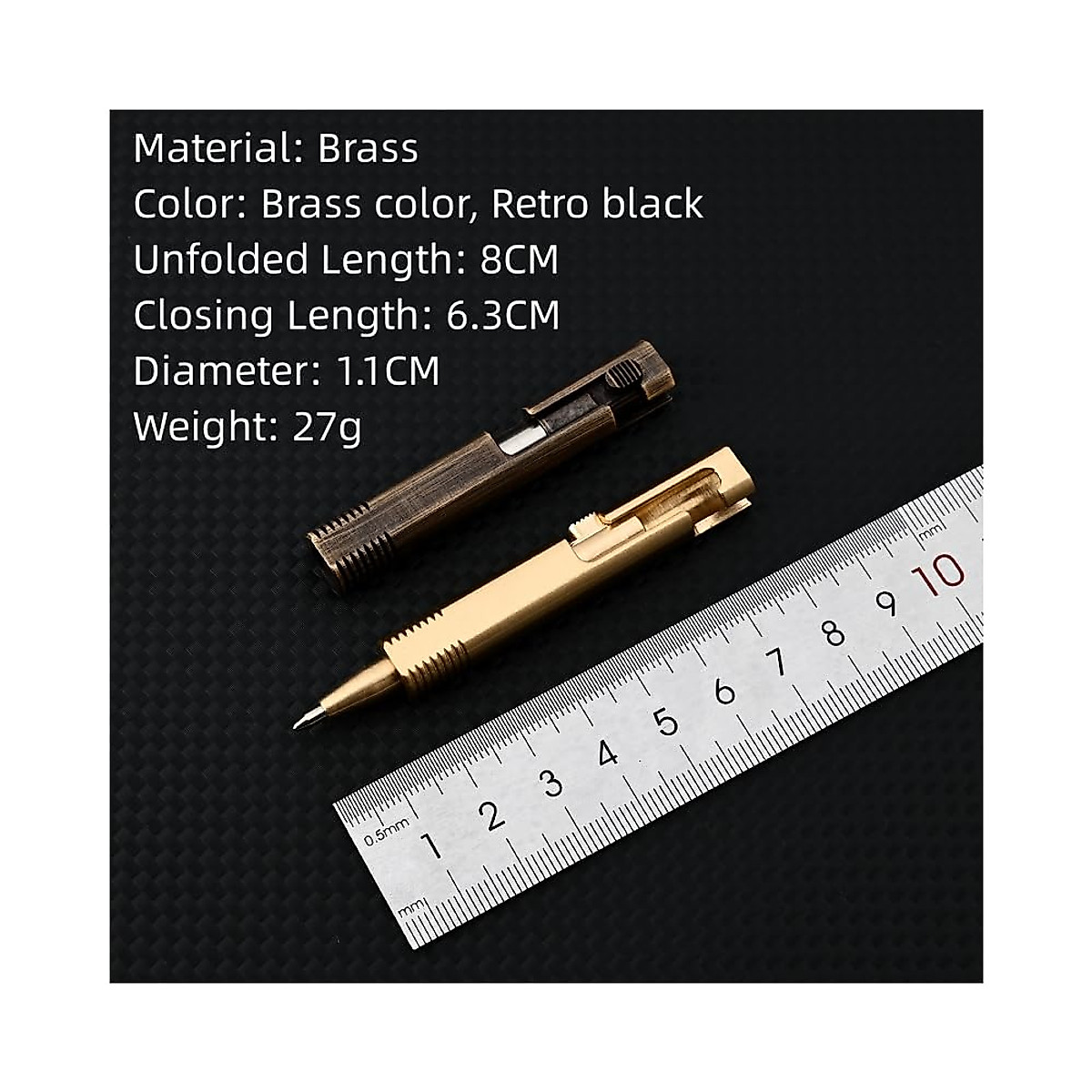 SZHOWORLD Mini Brass Ballpoint Pen, Replaceable EDC Black Ink Pens By Bolt Action for Office, Working, Writing, Signing, Traveling, Business work, Special Gifts (Bolt Action(Brass))