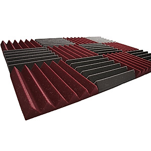 Pro Studio Acoustics - Burgundy/Charcoal - 12"x12"x2" Acoustic Wedge Foam Absorption Soundproofing Tiles - 12 Pack
