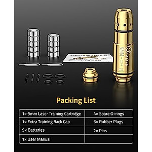 CVLIFE 9mm Laser Training Cartridge with 9 Batteries for Dry Fire Training, Including Extra Training Back Cap, Rubber Plugs and Spare O-Rings