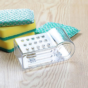 DOITOOL 2pcs Kitchen Sink Caddy Suction Cup Sponge Holder Plastic Sink Tray Soap Scrubber Brush Drying Rack Kitchen Draining Basket