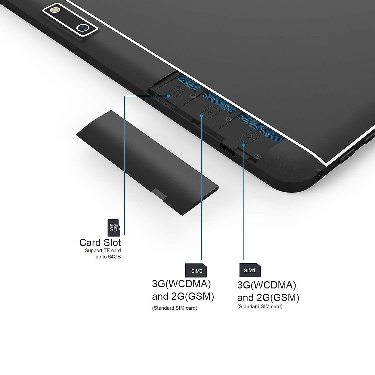 Hoozo Android Tablet 10 Inch, 3G phablet PC, Android Tablets with Dual SIM Card Slots, 16GB, GMS Certified, WiFi, Bluetooth - Black