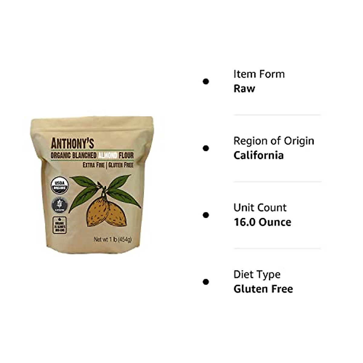 Anthony's Organic Almond Flour, 1 lb, Blanched, Gluten Free, Non GMO, Keto Friendly, Extra Fine, Low Carb