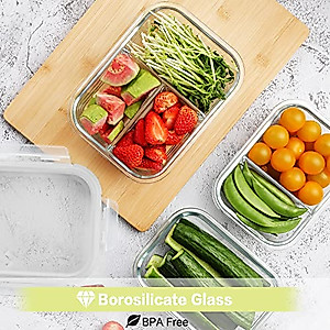 HOMBERKING 9 Pack Glass Meal Prep Containers 3 & 2 & 1 Compartment, Glass Food Storage Containers with Lids, Airtight Glass Lunch Bento Boxes, BPA-Free & Leak Proof (9 lids & 9 Containers) - White