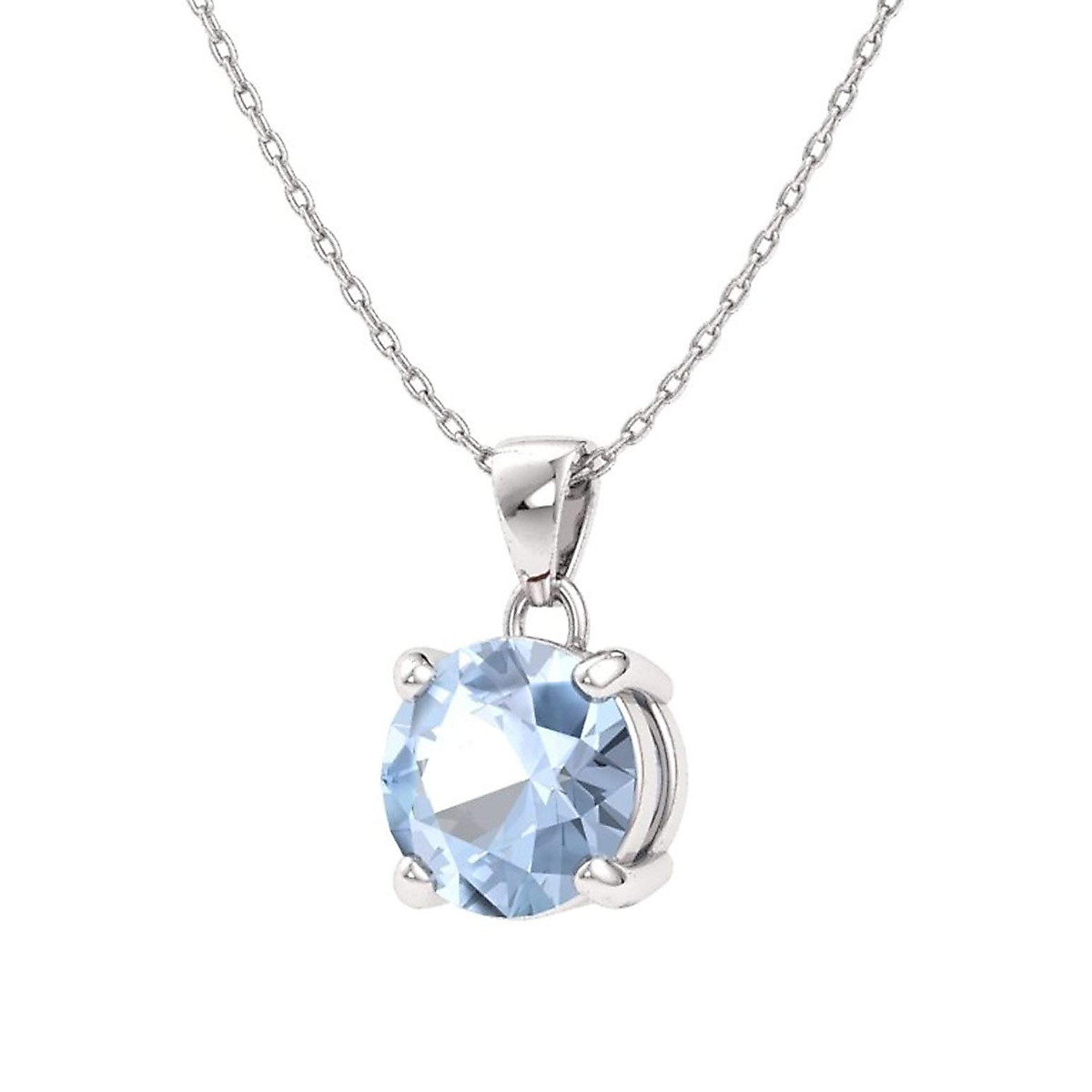 Diamondere Natural and Certified Aquamarine Solitaire Petite Necklace in 14k White Gold | 0.42 Carat Pendant with Chain