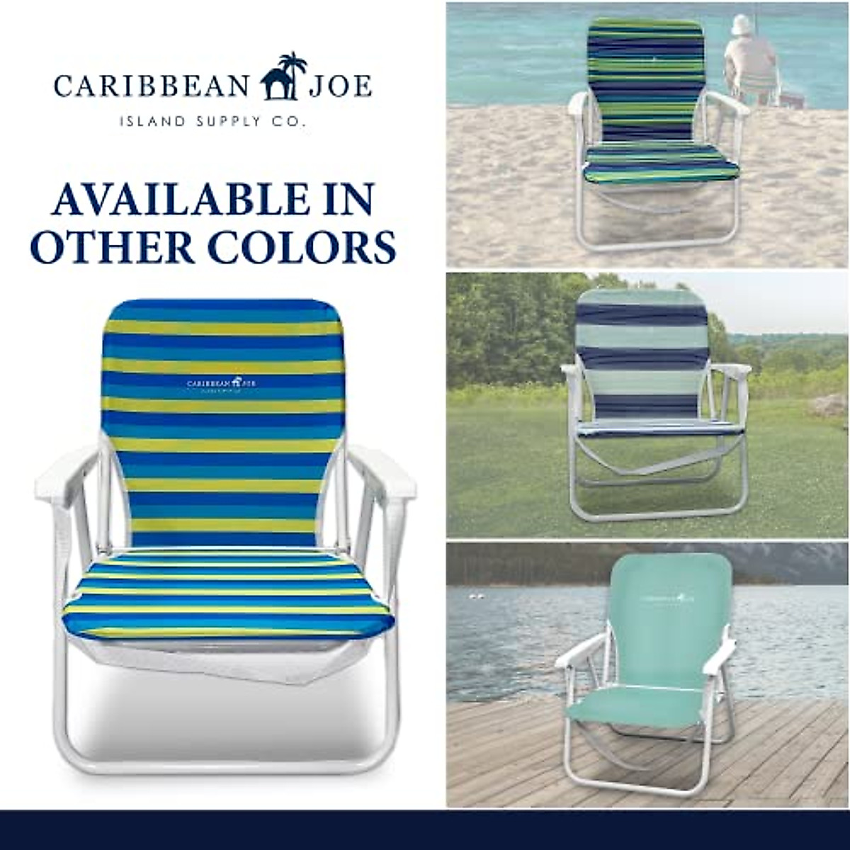 Caribbean Joe Folding Beach Chair, 1 Position Lightweight and Portable Foldable Outdoor Camping Chair with Carry Strap, Bold Stripe