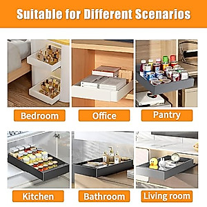 2 Pcs Pull Out Cabinet Organizer, Expandable(12.4"-20.5") Pull Out Drawers for Cabinets Slide Out Drawers for Kitchen Cabinets with Adhesive Nano Film Mounting Adjustable for Kitchen, Pantry (Black)