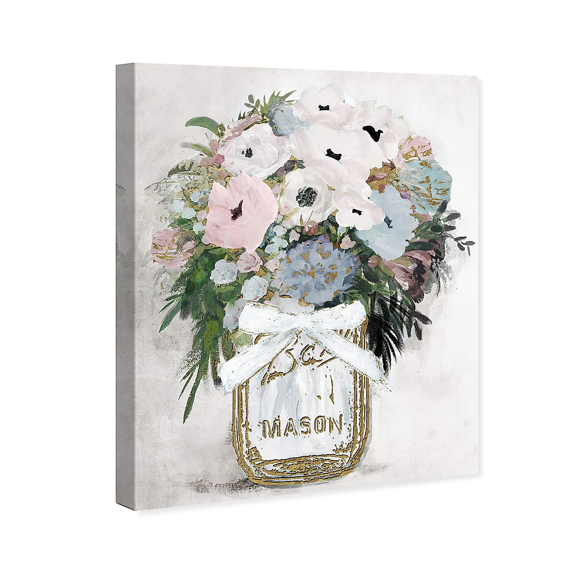 Wynwood Studio Floral and Botanical Wall Art Canvas Prints 'Anemone Mason Jar' Home Décor, 24" x 36", Gold, White