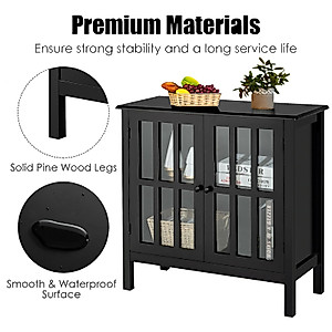 UJOYPAD Double Door Storage Cabinet,Sideboard Buffet Storage Cabinet,Kitchen Sideboard Console with 2 Glass Doors,Entryway Dining Liquor Cabinet,Cupboard Console Table for Kitchen Living Room (Black)