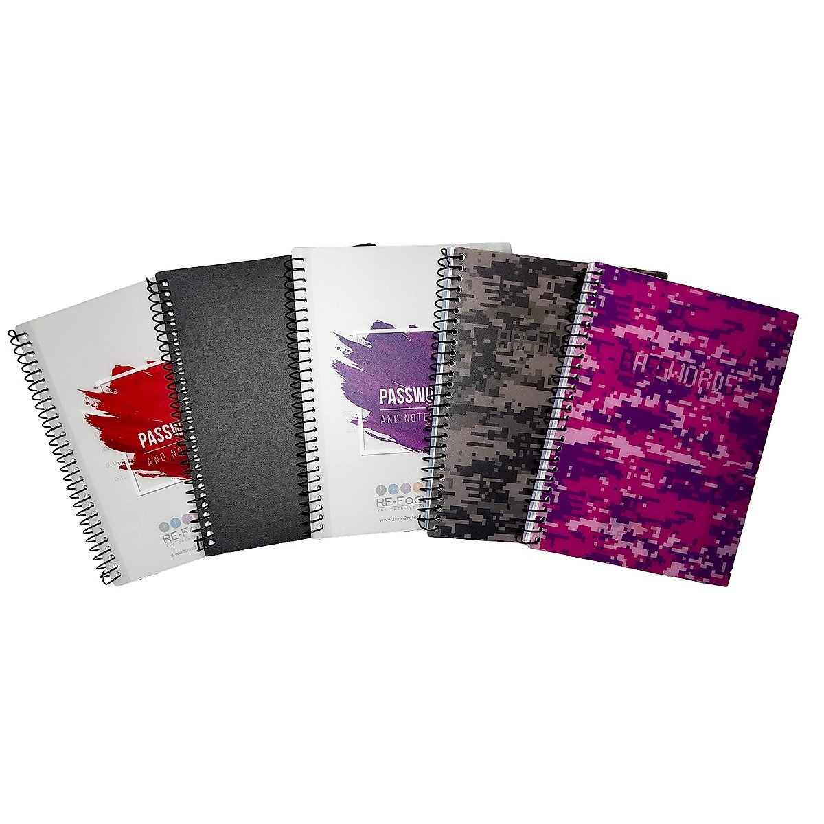 RE-FOCUS THE CREATIVE OFFICE, Password Book Keeper, Black, Small, Mini, Alphabetical Tabs, Spiral Bound, Removable Sheets, Journal Organizer, Includes, Website, Address, Username, Password