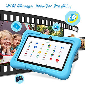 Dragon Touch Kids Tablets with 32GB Storage, 2GB RAM, 7 inch IPS HD Display, Android 12, Quad Core Processor, Kidoz Pre Installed with Kid-Proof Case, Wi-Fi only - Blue