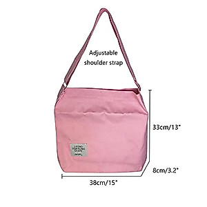 Women's canvas shoulder bag, tote bag. Simple retro, ideal for shopping and everyday storage (Pink)