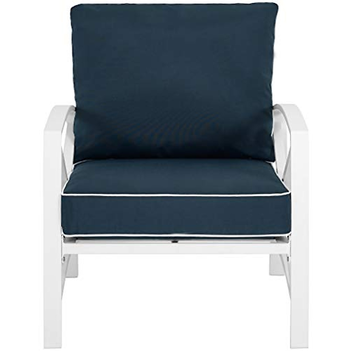 Crosley Furniture KO60007WH-NV Kaplan Outdoor Metal Arm Chair, White with Navy Cushions