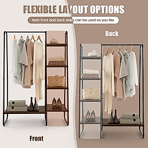 Tangkula Garment Rack with Shelves, Clothes Rack with 5 Shelves & Hanging Bar, Open Wardrobe for Hanging Clothes and Storage, Free Standing Closet Organizer, Clothing Rack for Bedroom Entryway
