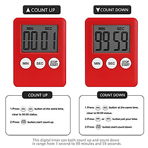 Kitchen Timer 4 PCS,Digital Magnetic Timers,4 Color Countdown Timer Classroom Stop Watches Alarm Clock for Teeth Kids Teachers Cooking Study Shower Desk Classroom Kitchen Home Gym