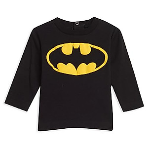 DC Comics Justice League Batman Newborn Baby Boys Bodysuit Pullover T-Shirt and Pants 4 Piece Layette Set Dark Multipack 6-9 Months