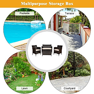 Toolsempire 4 Pieces Patio Sofa Set, Wicker Conversation Set with Ergonomic Curved Backrest, Patio Rattan Furniture Set with Water-Resistant Cushion & Tempered Glass Table for Balcony, Porch (Brown)