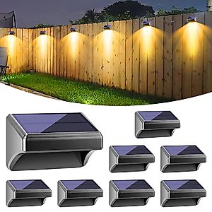 Bridika Solar Fence Lights, Outdoor Waterproof Warm White & Color Glow LED, Solar Outdoor Wall Lights for Backyard, Patio, Deck Railing, Stair Handrail, Pool and Wall (8 Packs)