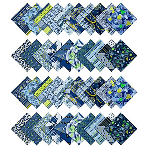 Soimoi Precut 10-inch Geometric Prints Cotton Fabric Bundle Quilting Squares Charm Pack DIY Patchwork Sewing Craft- Blue