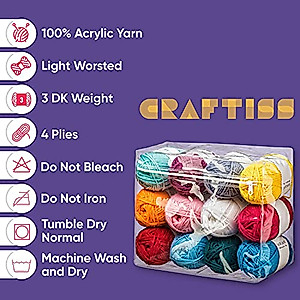 Starter Pack of 12x50g Acrylic Yarn Skeins with Black Yarn Storage Bag Bundle