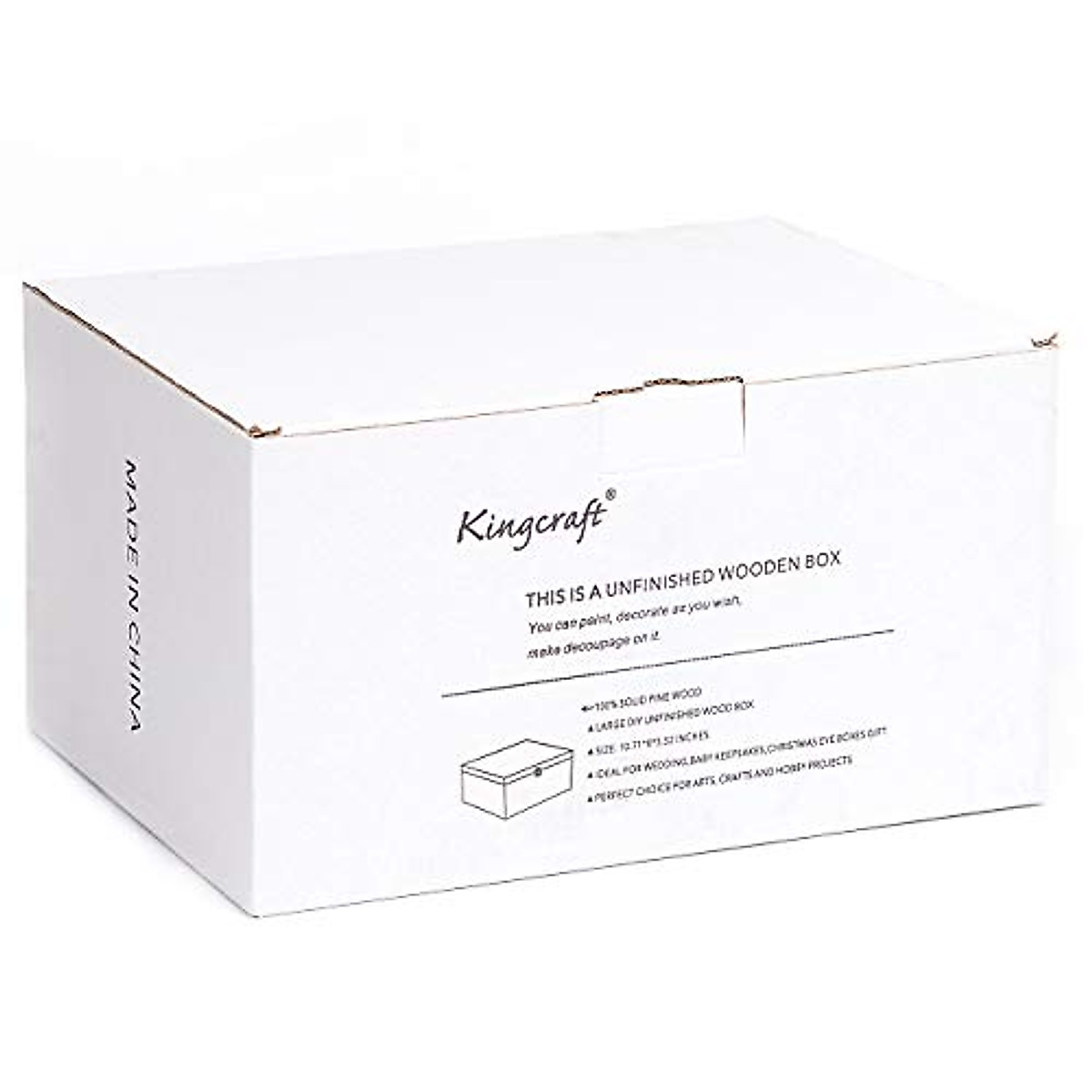 Extra Large Rectangle Unfinished Pine Wood Box Natural DIY Craft Stash Boxes with Hinged Lid and Front Clasp for Arts Hobbies and Home Storage-10.71x8x5.66 Inches