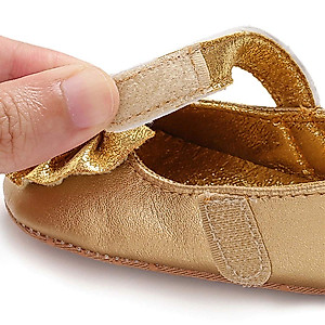 BABITINA Baby Girl Shoes Mary Jane Flats with Bowknot Non-Slip Toddler First Walkers Infant Dress Shoes(6-12 Months M US Infant,A-Gold)