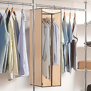 STORAGE MANIAC 2-Pack Hanging Garment Bag Zipper Cover with Sealed Clear Window, Long Garment Cover for Closet Storage Wardrobe Clothes Protector, Large Garment Storage Bag for Dresses,Suits, Beige