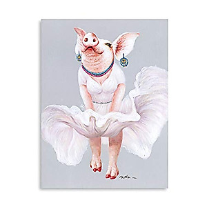 B BLINGBLING XMYATELi Pig Canvas Wall Art: Kawaii Pig Cosplay Room Decor Asthetic Room Decore with Frame and Ready to Hang (12"x16"x1 Panel)