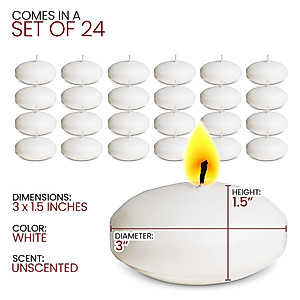 Stock Your Home 24 Count 3" Inch Floating Candles Bulk Set with 10 Hour Burn Time, White Unscented Wax Discs for Cylinder Vases, Centerpieces at Wedding, Party, Pool, Holiday