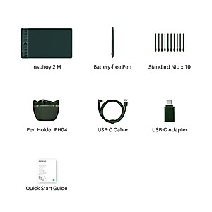 2023 HUION Inspiroy 2 Medium Drawing Tablet with Scroll Wheel 8 Customized Keys Battery-Free Stylus for Digital Art, Design, Sketch, 9x5inch Graphics Tablet Works with Mac, PC & Mobile, Green