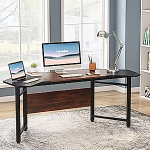 Tribesigns Gaming Desk, Ergonomic Gaming Computer Desk, 66.5 inch Large Wing-Shaped Studio Desk Workstation Pc Gamer Table for Live, Streamer, Home Office, Rustic Brown/Black