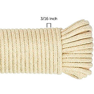 SteadMax 100ft Natural Cotton 3/16 Inch Rope, Heavy-Duty General-Purpose Utility Cord, Clothesline Rope, Ideal for Tents, Hammocks, Halters, Harnesses, Awnings, Outdoors, Sports (2 Pack, 50ft Each)