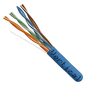 Vertical Cable CAT5E, 350 MHz, UTP, 24AWG, 8C Solid Bare Copper, Plenum, 1000ft, Blue, Bulk Ethernet Cable