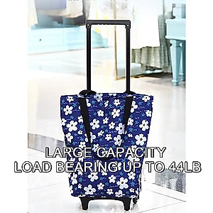 Shopping Carts For Groceries， Folding Truck ， Tote Bag On Wheels Collapsible Shopping Cart Bags Reusable Grocery Bags (Color : Thousand purple leaves)