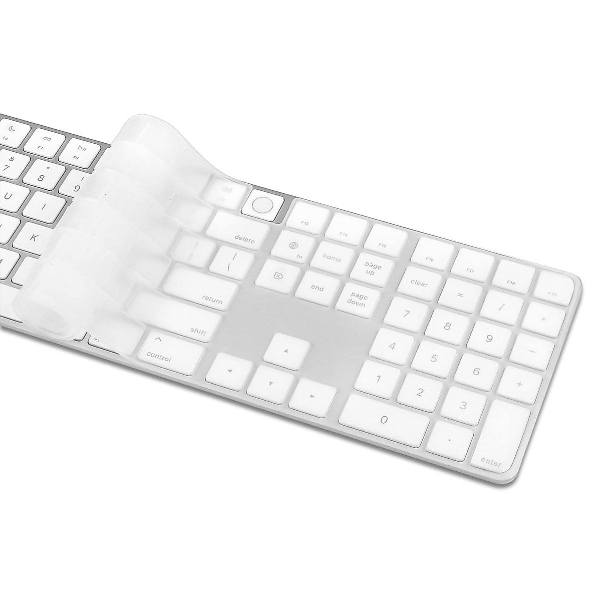ProElife Ultra Thin Silicone Keyboard Cover Skin for 2022 Mac Studio & 2021 Apple iMac 24'' M1 Chip Magic Keyboard 2 with Numeric Keypad Touch ID A2520 Accessory U.S Enter Soft Protector, Transparent