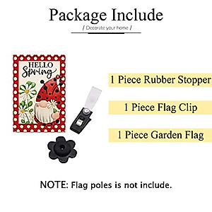 ORTIGIA Hello Spring Gnome Garden Flag Ladybug Gnome Burlap Double Sided Vertical 12x18 Inch Spring Daisy Floral Yard Decor Spring Porch Flag Farmhouse Seasonal Outdoor Flag
